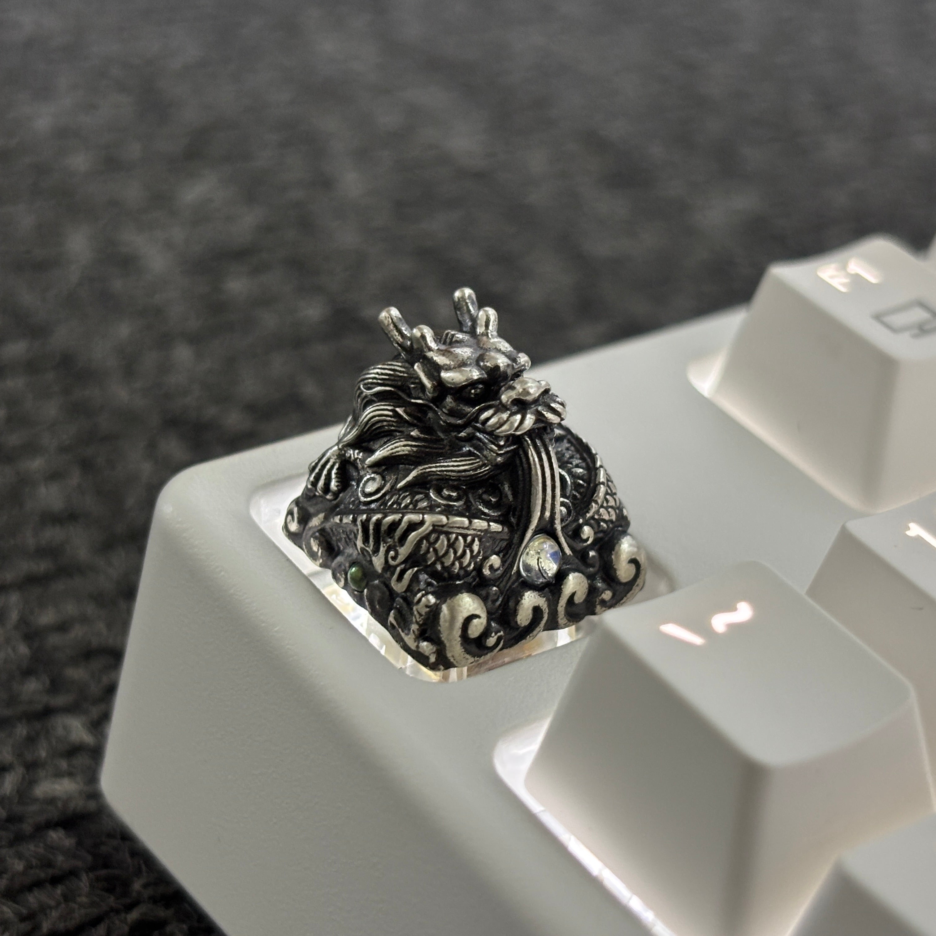 Oriental Loong style pure silver 925 used keycaps, symbolizing good lu ...