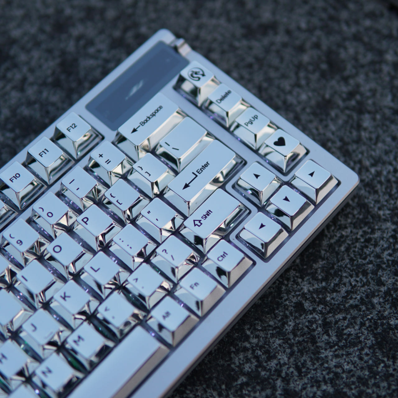 Metallic personalized keycaps, silver black lettering, original factor ...