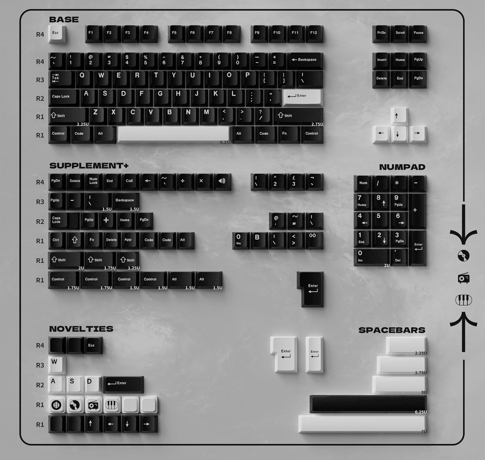 WOB Basic Black and White Theme Mechanical Keyboard Keycap Complete Se ...